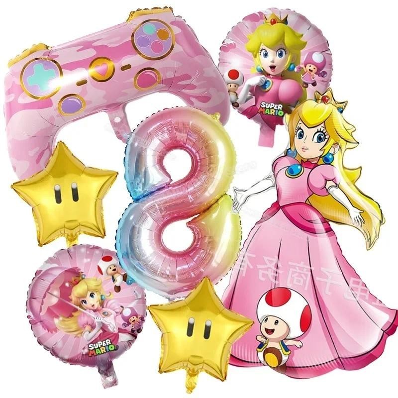 Princess Peach Birthday Theme Foil Ballons Number Ballo Set Super Mario ...