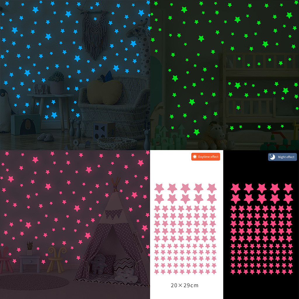 100 PCS Luminous Star Stickers Pink Luminous Star Stickers Decorative ...