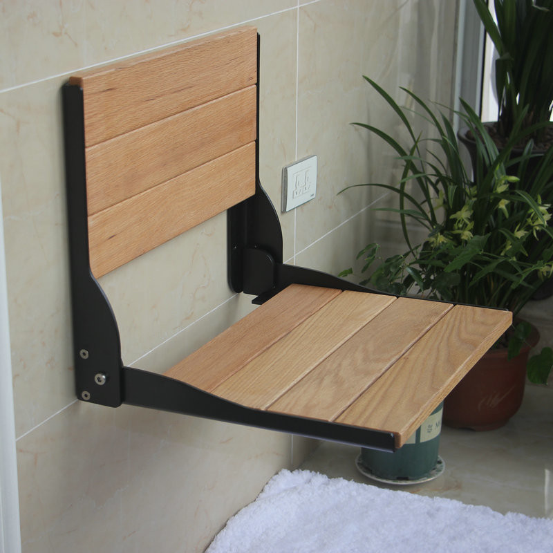 Philio Red Oak Wall-Mounted Chair Bathroom Stool*Hallway Stool*Wall ...