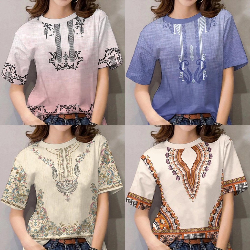 Asean Attire For Women Ethnic Style T-Shirt For Women's Round Neck ...