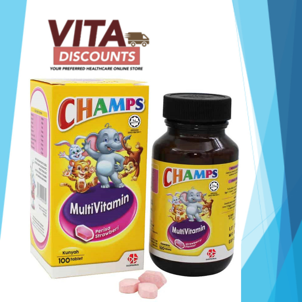 CHAMPS MULTIVITAMIN TABS STRAWBERRY 100S PACK-OF-1/2 EXP02/2026 | Shopee Philippines