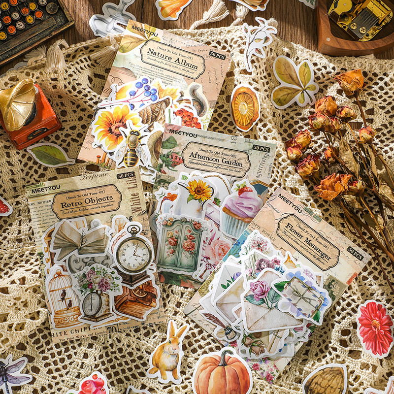 50sheets Adhesive Sticker Bag Vintage Tent DIY Decorative Material ...