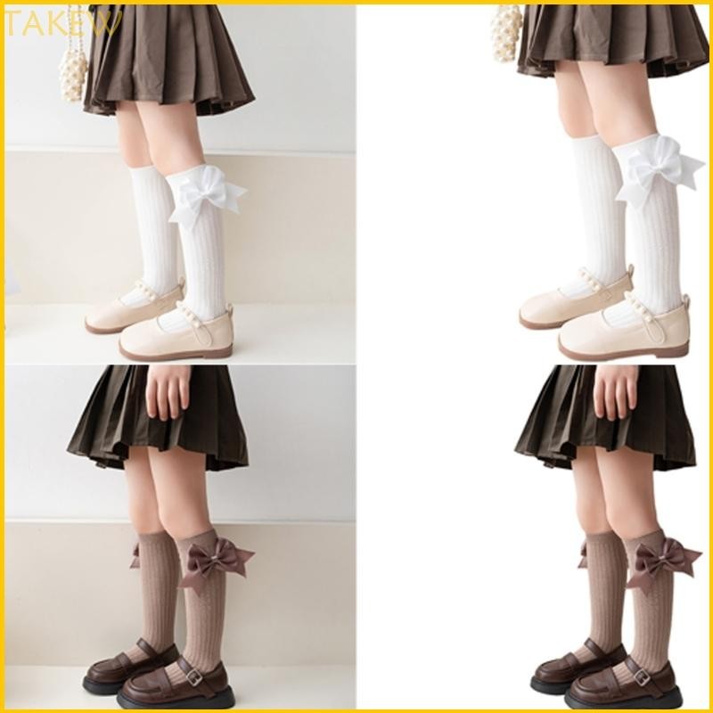 TAKE Girls Knee Socks School Uniform Party Wear Socks With Big Ribbons ...