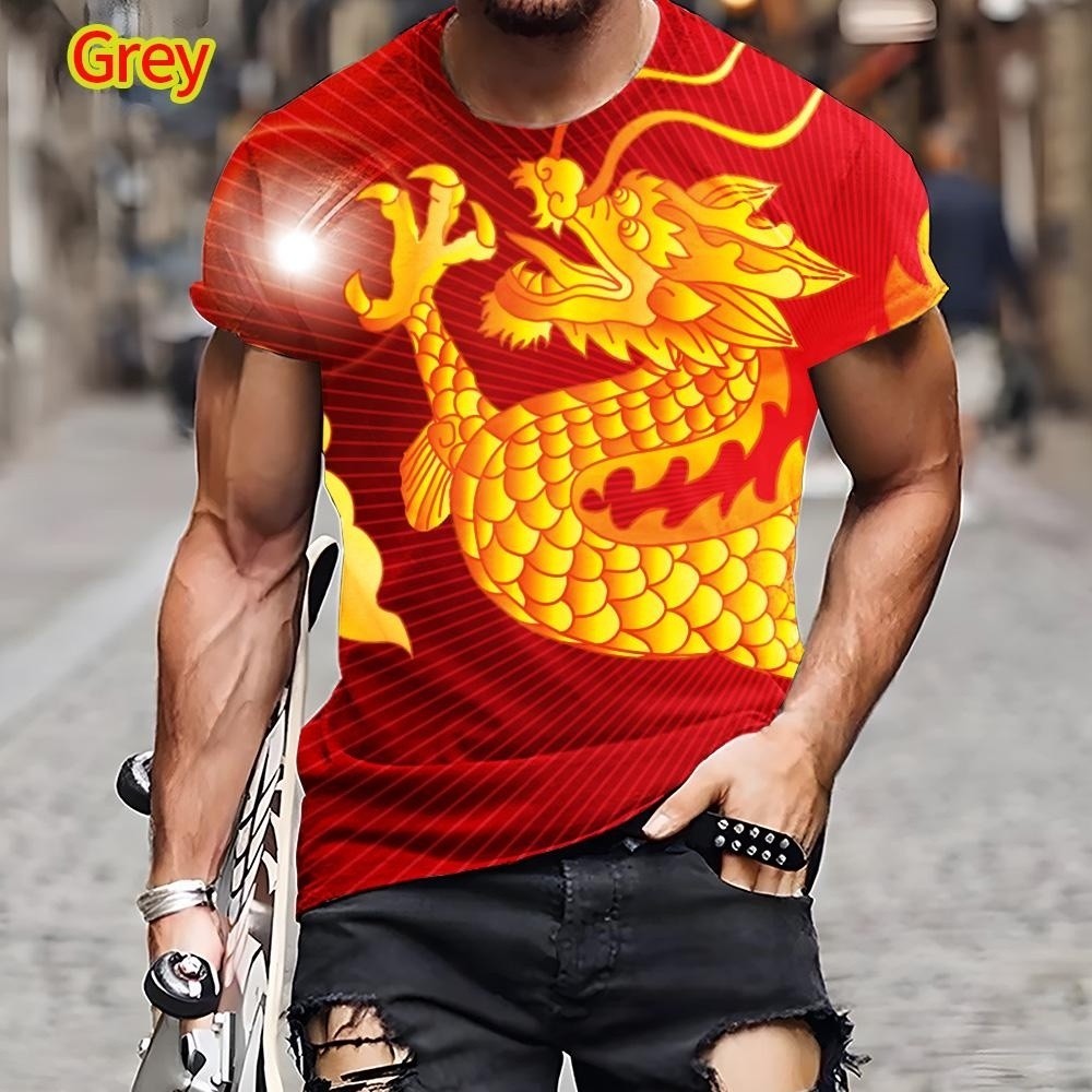 2024 New Year Fashion Chinese Loong T-shirt 3D Print Men's Leisure ...