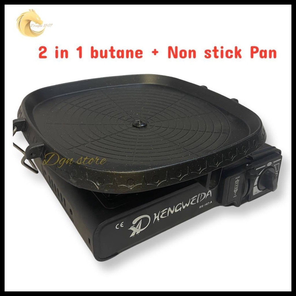 Portable Butane Stove and Square Multi Roaster Top Grill Pan Korean ...