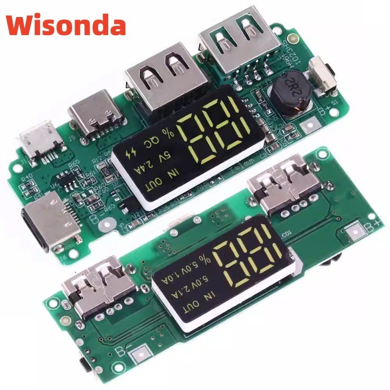 LED Dual USB 5V 2.4A Micro/Type-C USB Mobile Power Bank 18650 Charging ...