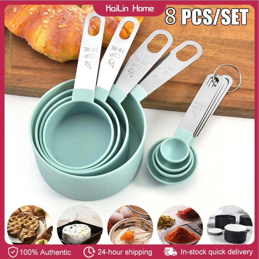 8PCS Stainless Steel Measuring Cups Kitchen Measuring Cup and Spoon Set ...