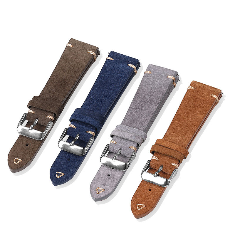 Suede Genuine Leather Watch Band 20mm 22mm Handmade Strap for Men's ...