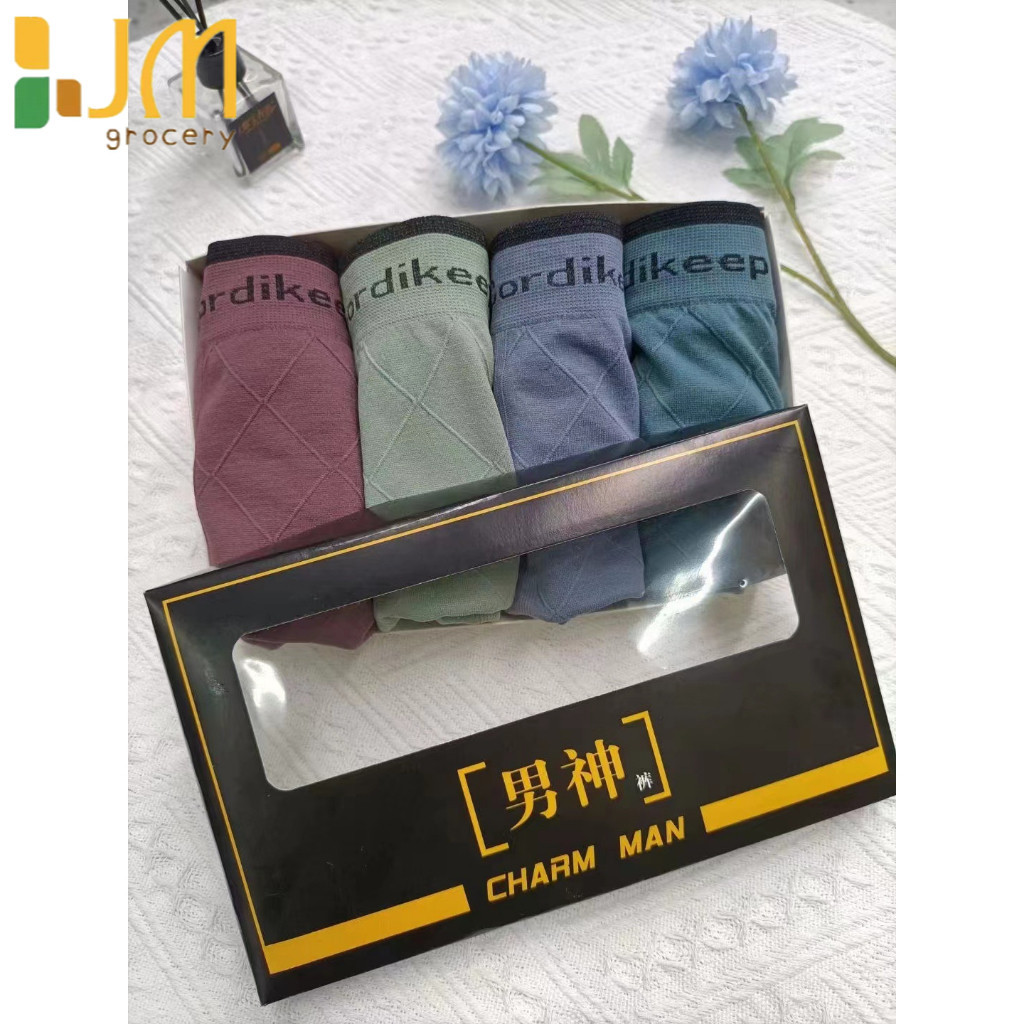 JM-4pcs/1 box Men's Underpants Mid Waist Boxer Seamless Seamless Loose ...