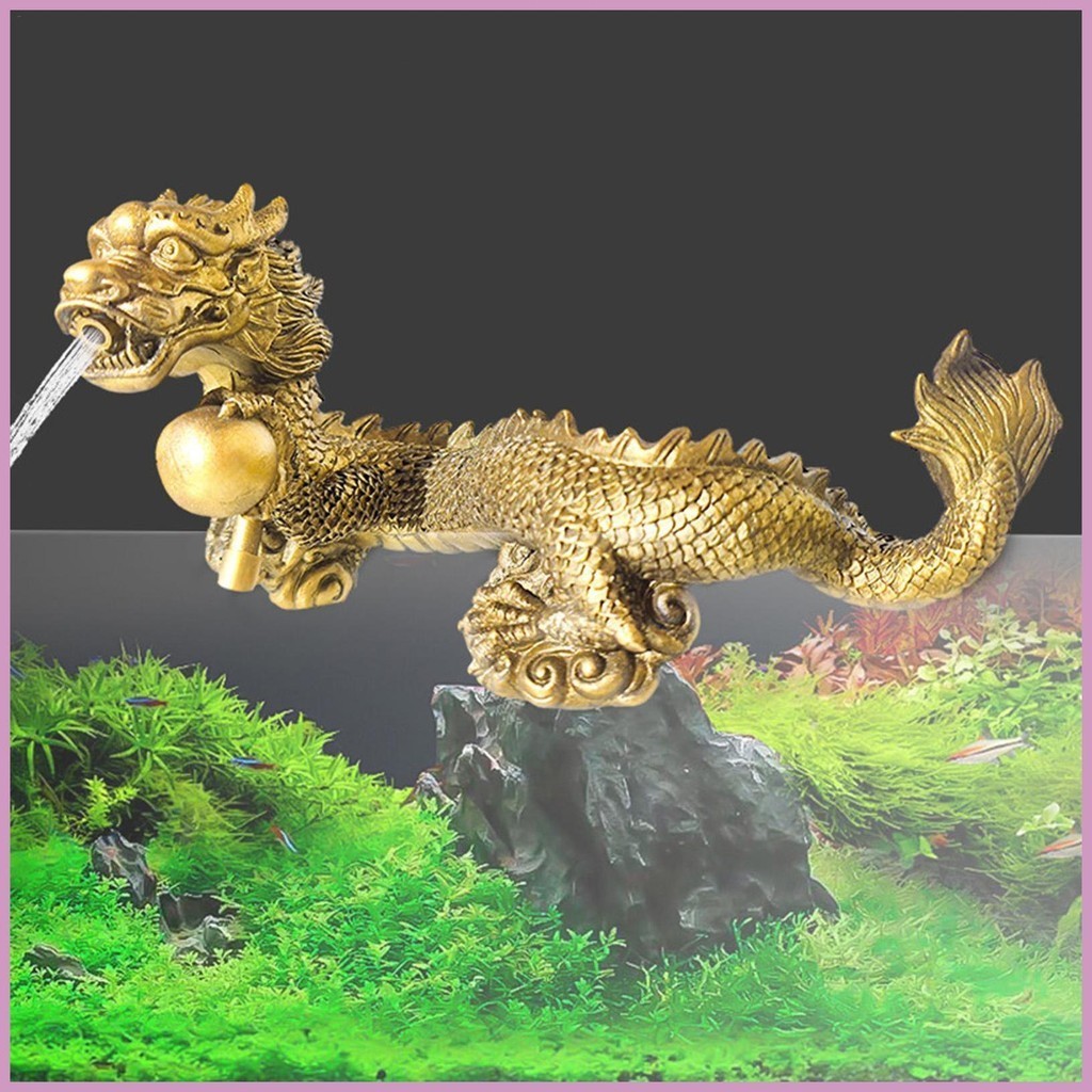 Resin Dragon Garden With Pump Gold Chinese Dragon Fish Tank Figure ...