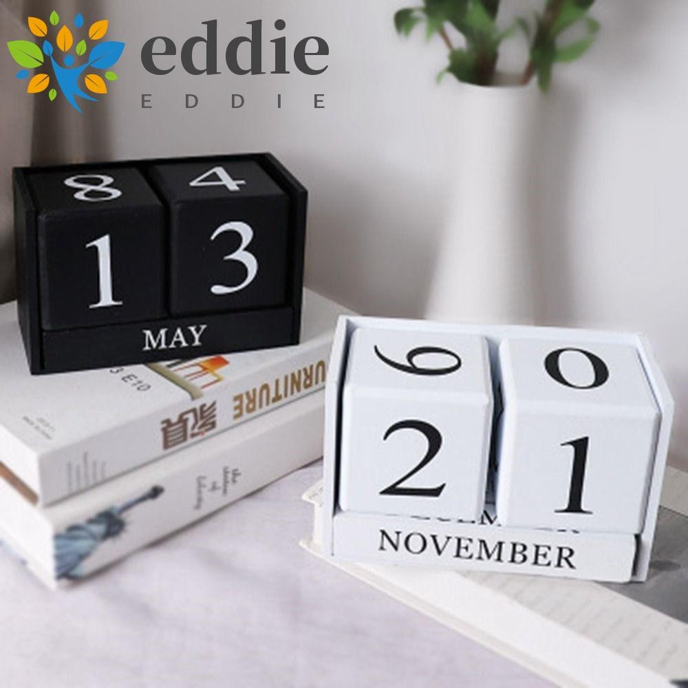 26EDIE Wooden Perpetual Calendar, MDF Pastoral Style Building Blocks ...