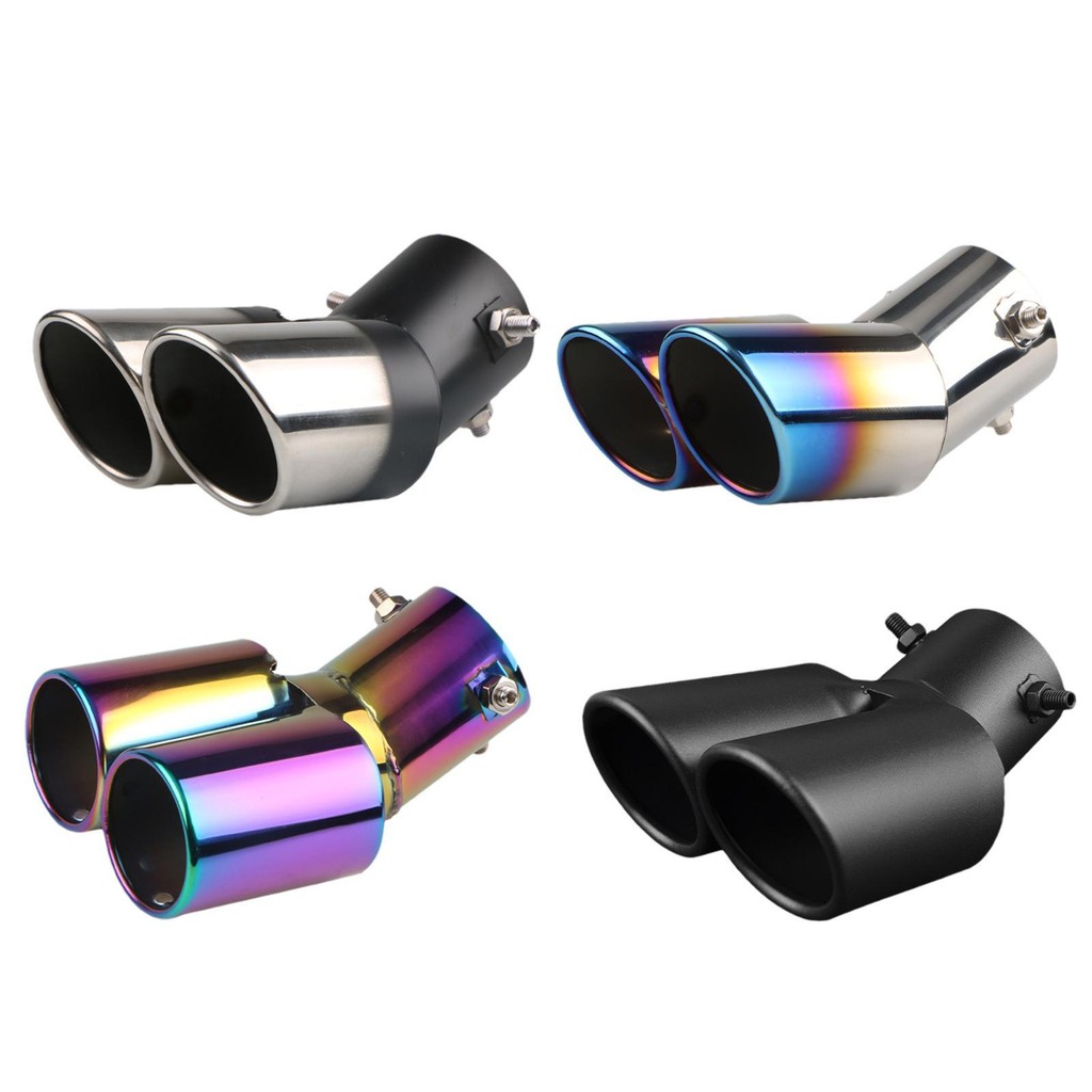 Universal Curved Dual-outlet Exhaust Trim Tips Muffler Pipe Chrome Tail ...