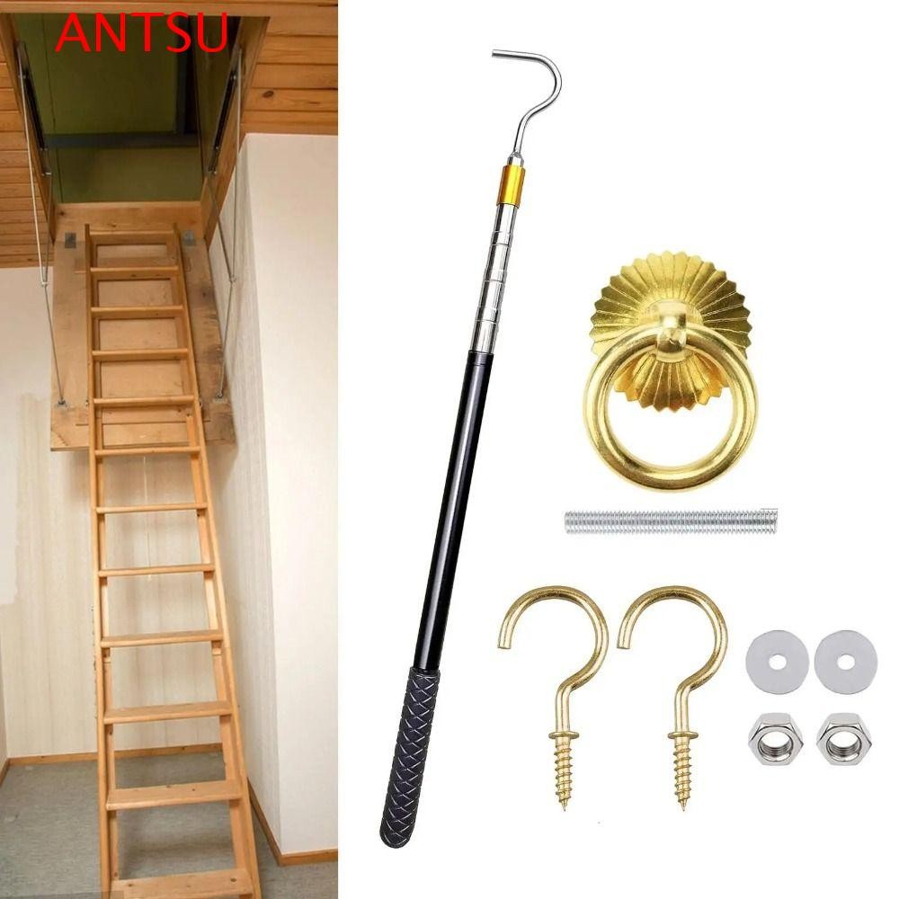 ANTSU Attic Ladder Pull-Down System Kit, Stainless Steel Extends Loft ...