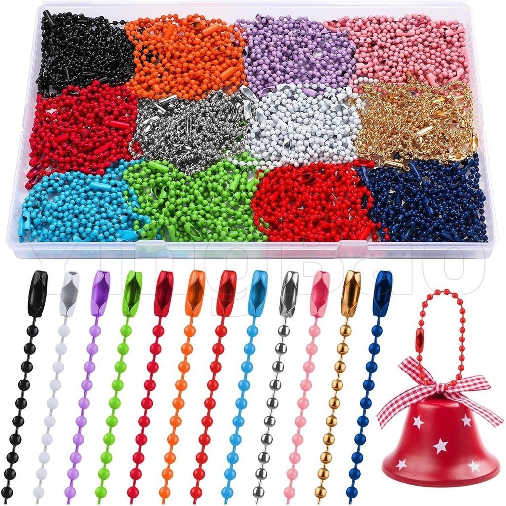100Pcs Ball Bead Chain Colored Ball Chain Keychain Bulk Metal Hanging ...