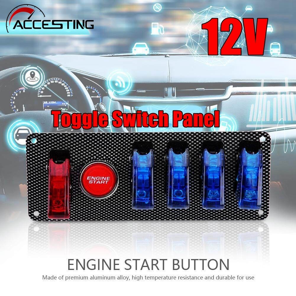 12V 6 Gang LED Toggle Switch Panel Ignition Racing Engine Start Button ...