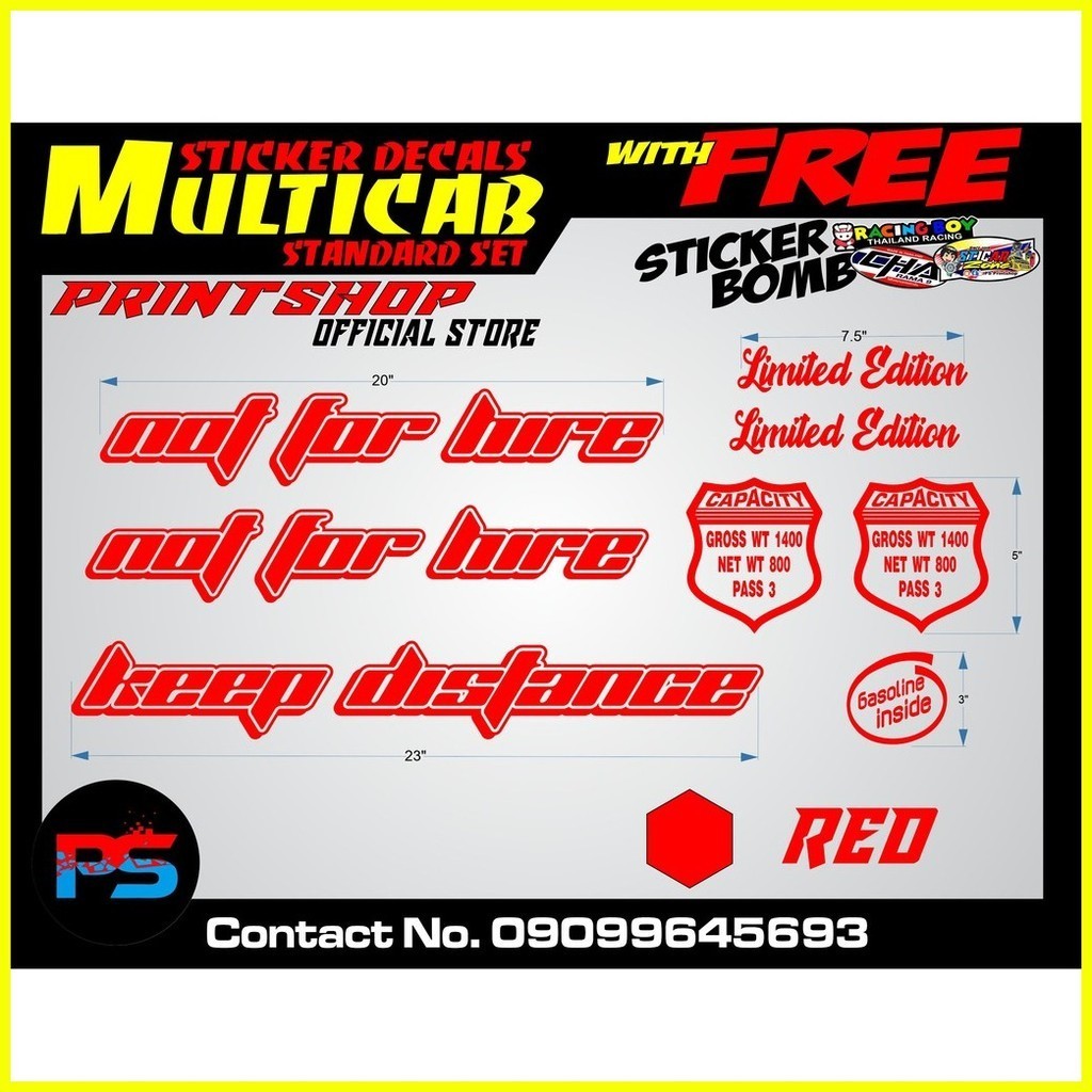 Multicab Standard marking Sticker Decals Set (CAPACITY, NOT FOR HIRE ...