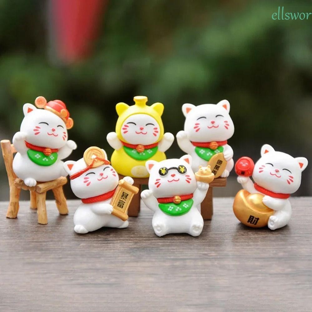 ELLSWORTH 6pcs/set Chinese Lucky Cat Decor, Cute Kitten Animal Figurine ...