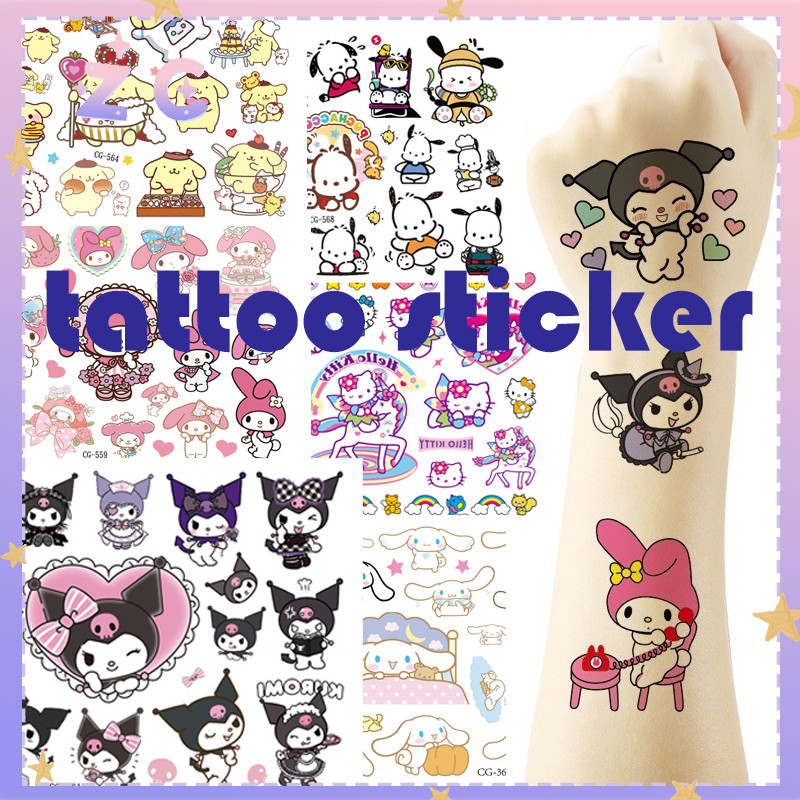 Sanrio Tattoo Stickers Cartoon Cute Kuromi Cinnamon Dog Sticker ...