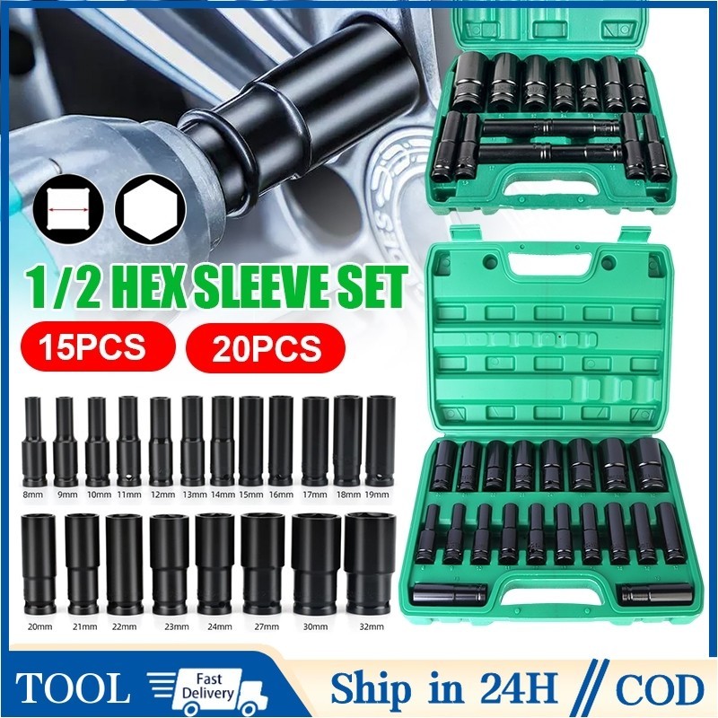 Impact Wrench Socket Set 1/2'' Electric Power Tool Hex Socket Set Drive Deep Impact Socket Set ...