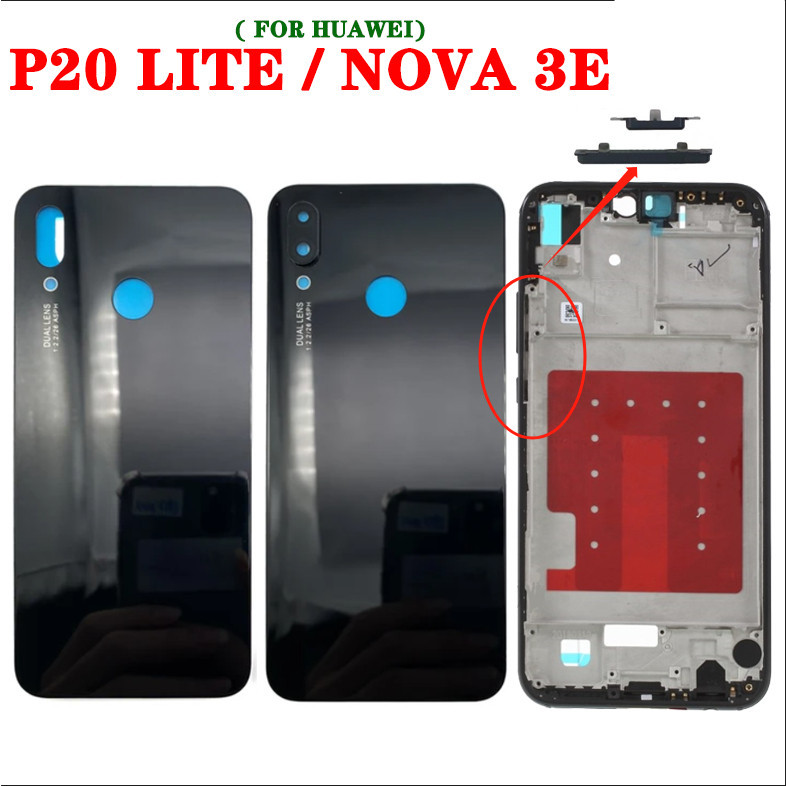 Back Housing For Huawei P20 lite Nova 3e LCD Middle frame Glass Battery Cover With Camera Lens ...