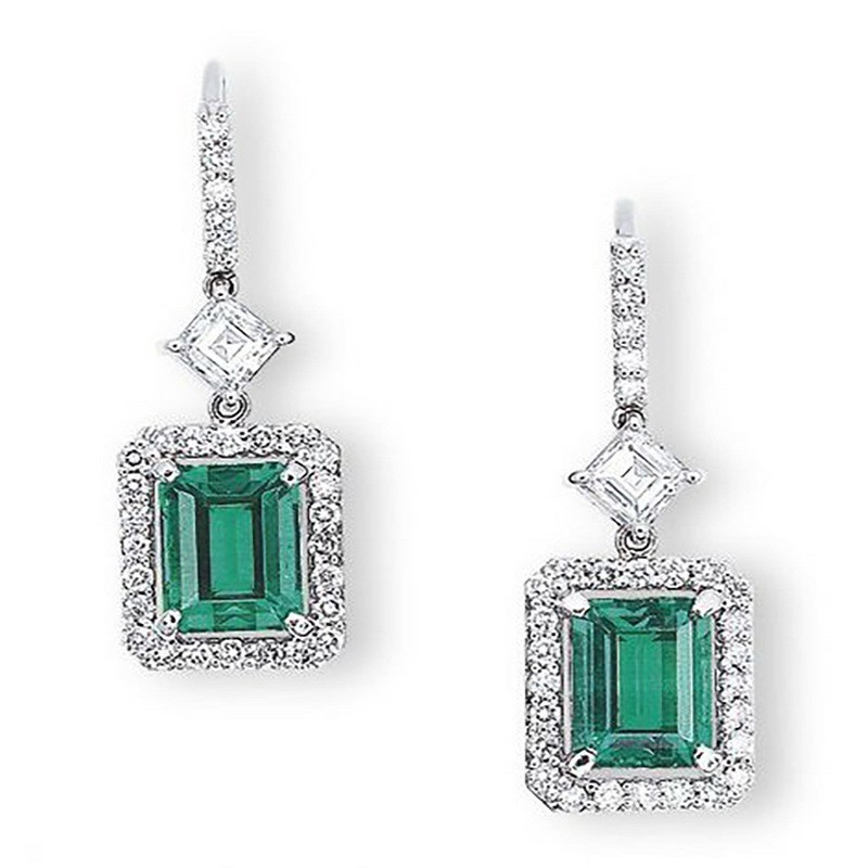 Classic Square Green Colored Gems Vintage Earrings Fashion All-Matching ...