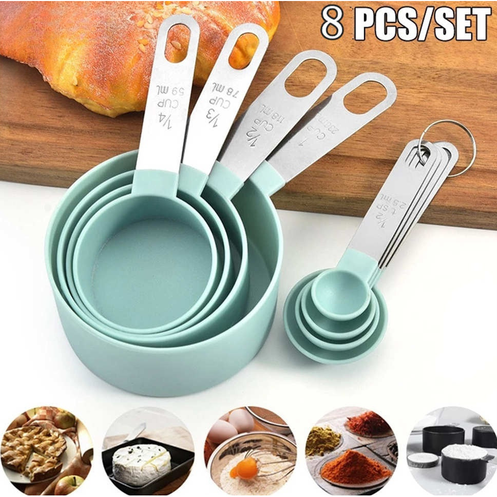 8pcs/set Measuring Cups and Measuring Spoons Stainless Steel Handle ...