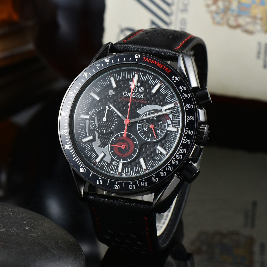 Omega Speedmaster Series Wrist Watch Quartz Movement Leather Strap ...