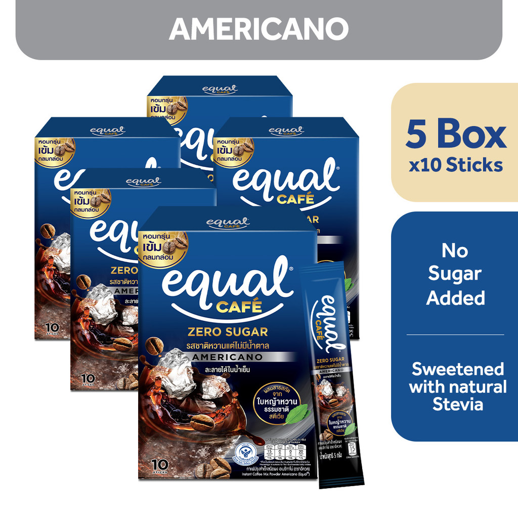 Equal Cafe Americano, 3-IN-1 Coffee Mix 10 Sticks - 5 Boxes (Natural ...