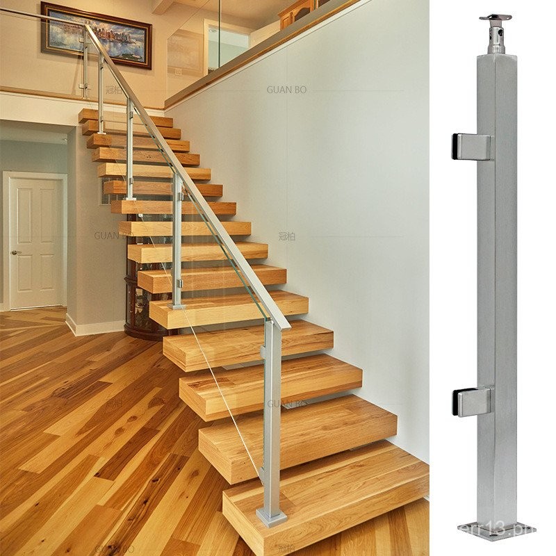 Stainless Steel Stair Railing Square Tube Glass No-Drill Slot Balcony ...