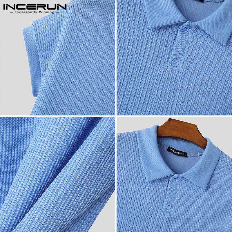 INCERUN Men Vintage Patchwork Mesh Design Fashion Solid Color POLO ...