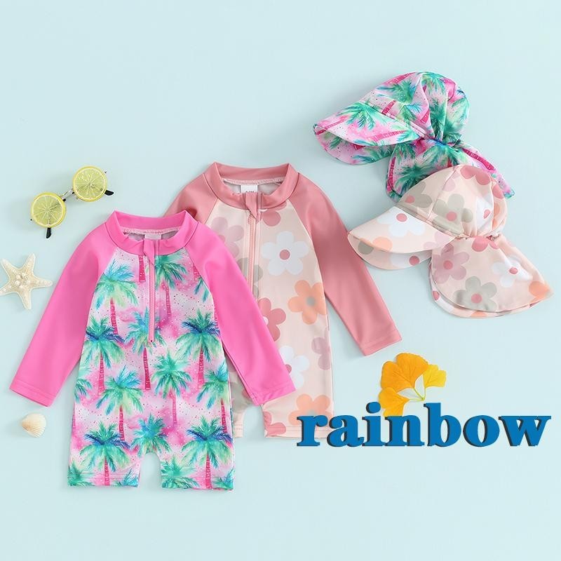 RAINBOW-Toddler Girls Beach Swimwear Long Sleeve Floral/Tropical Tree ...
