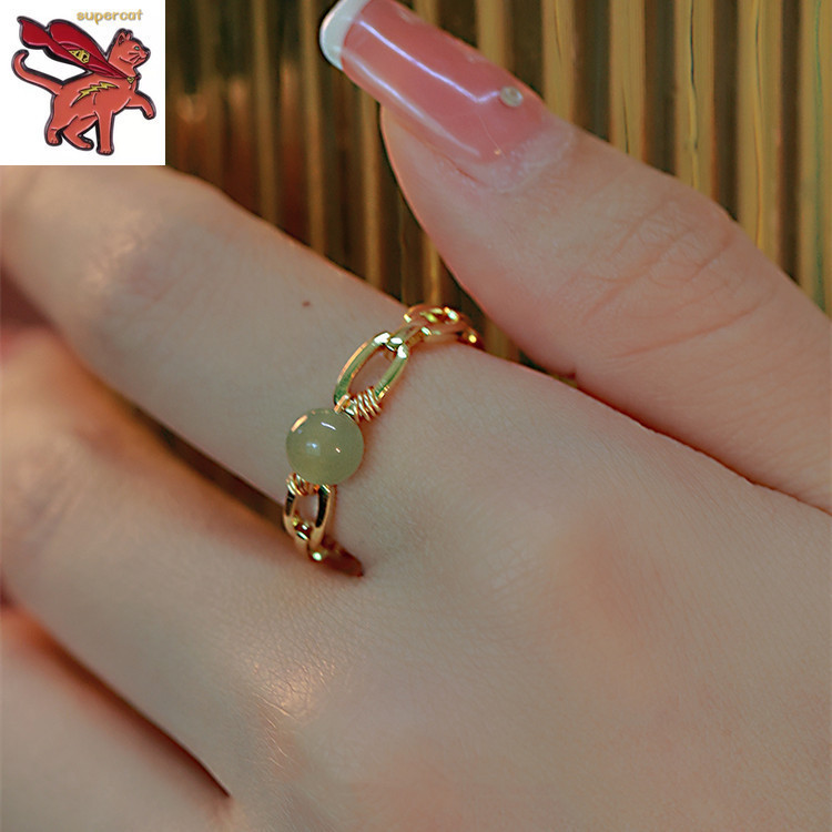 18K Saudi gold Pawnable ring interlocking natural Hotan Jade ring ...