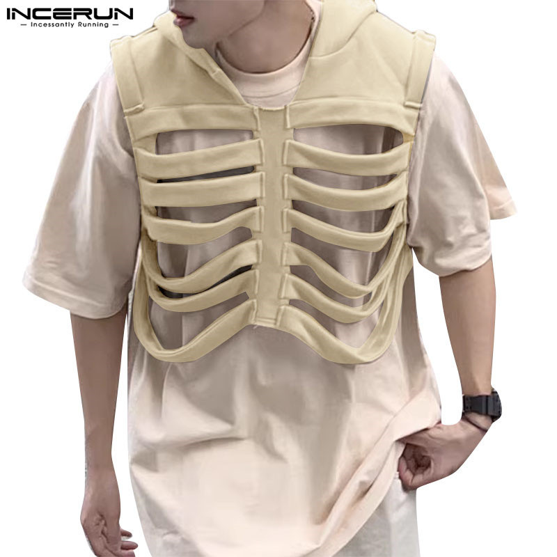 INCERUN Men's Skeleton Rib Deconstructed Design Hooded Vest | Shopee ...