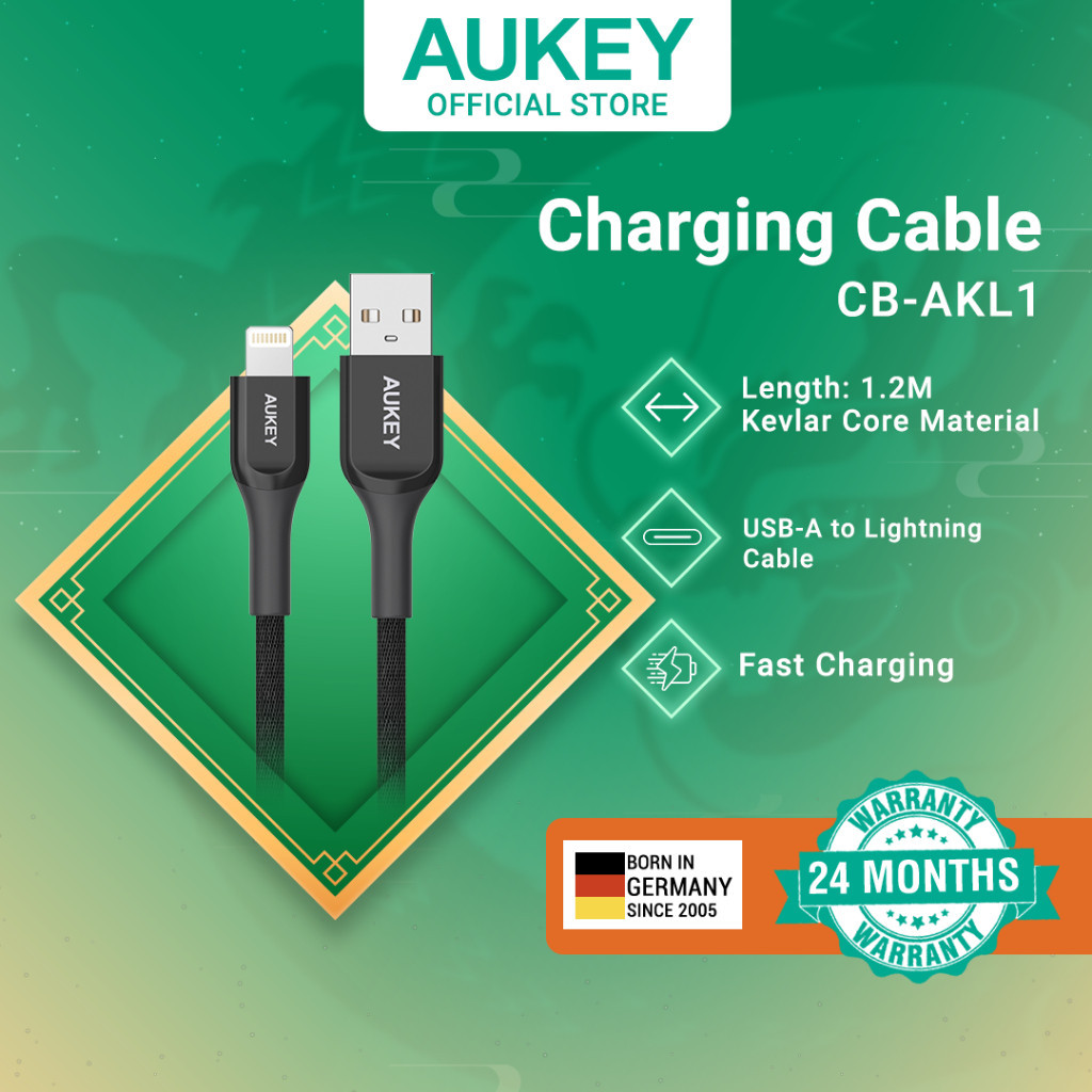 AUKEY CB-AKL1 Impulse Titan AL 1.2 Meter Kevlar Core USB-A to Lightning Cable for iPhone 11Pro ...