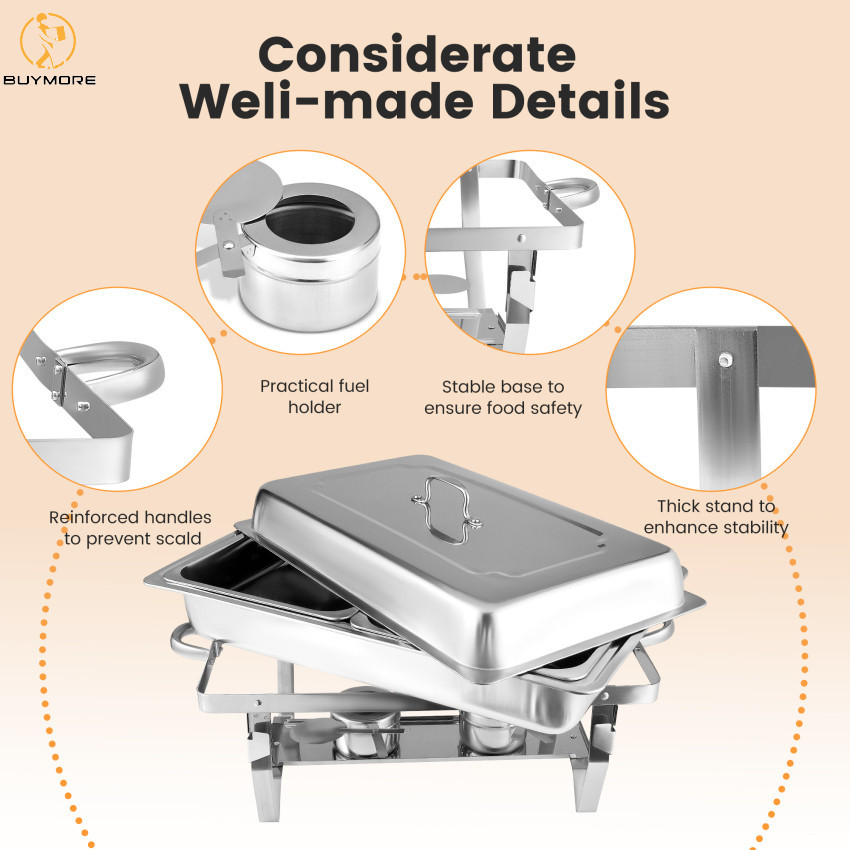 9L Foldable Stainless Steel Square Buffet Stove Dish Set Container Food ...