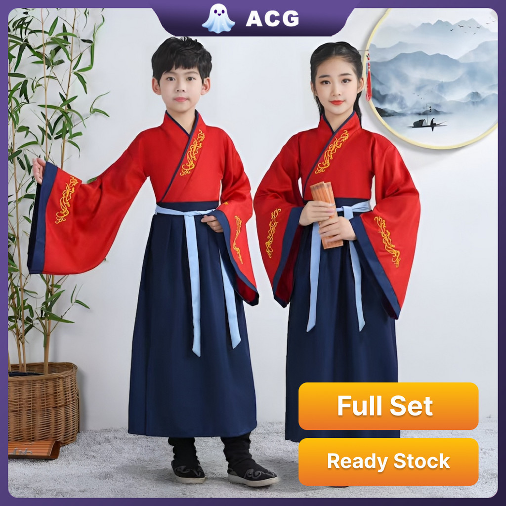 Hanfu Chinese Costume for Kids Boy Girl Traditional China Outfit Full ...