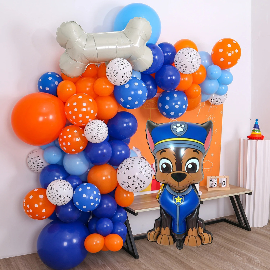 PAW Patrol Balloon Garland Arch Set Chase Dog Bone Foil Balloon Blue Orange PAW Latex For Baby ...