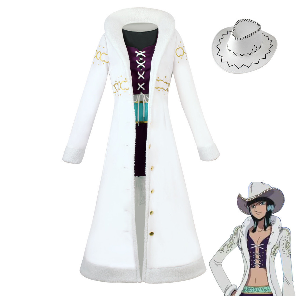 One Piece Robin Cos Costume Fur Collar Coat One Piece Nico Robin ...