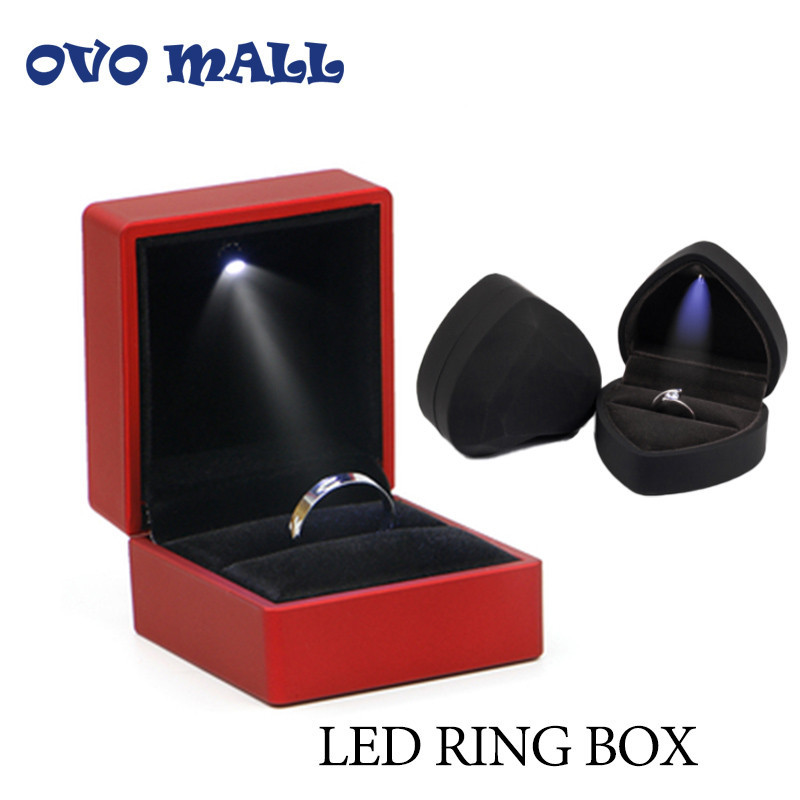 Local LED Ring Box Lighted Engagement Ring Wedding Jewelry Display Case ...