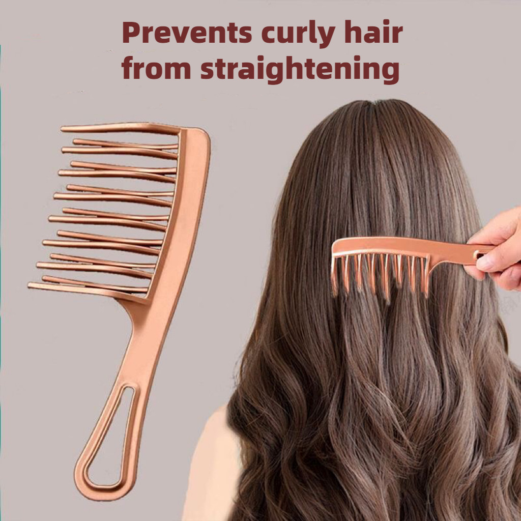 Double Row Large Tooth Wide Tooth Comb Curved Tooth Women's Curly Hair Fluffy Comb Hairdressing ...