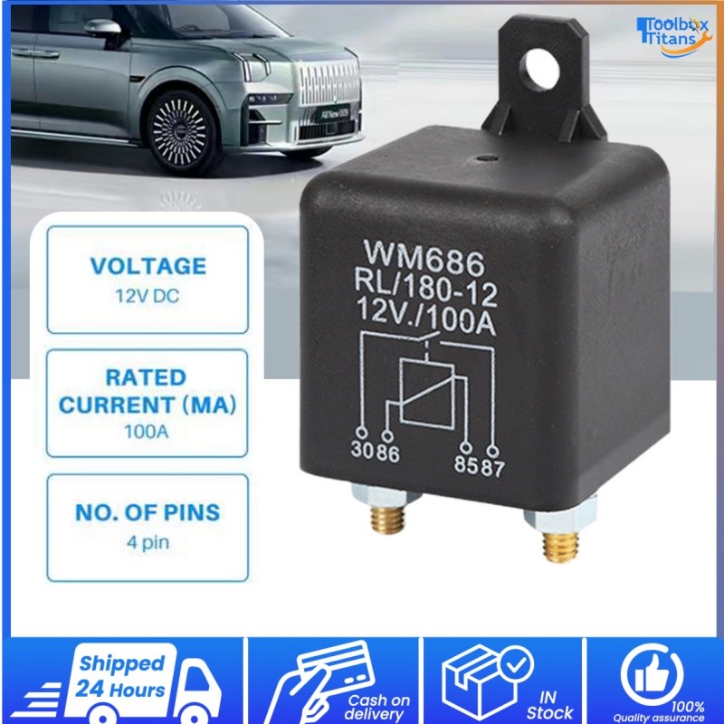 12V 100Amp 4-Pin Heavy Duty ON/OFF Switch Split Charge Relay Black ...