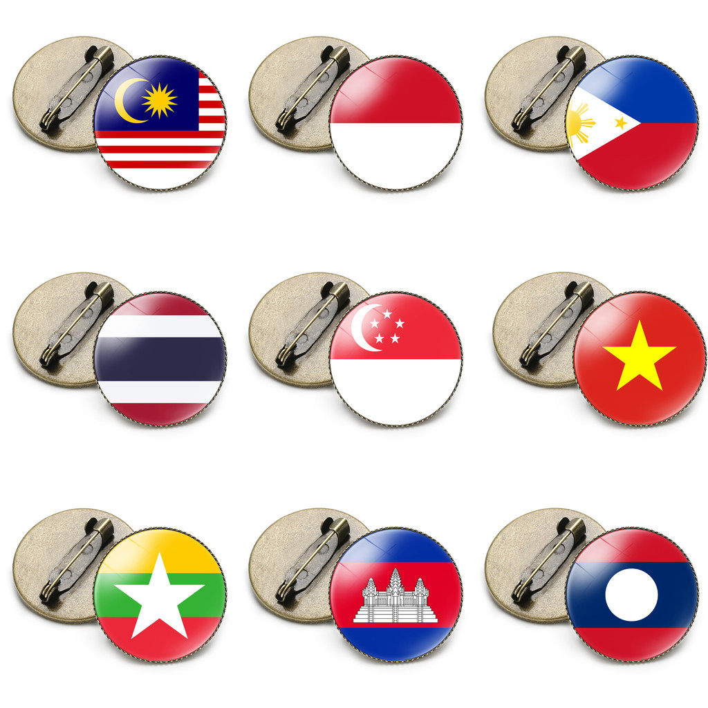 Asia 47 Countries National Flag Brooch Round Retro Badge Singapore ...