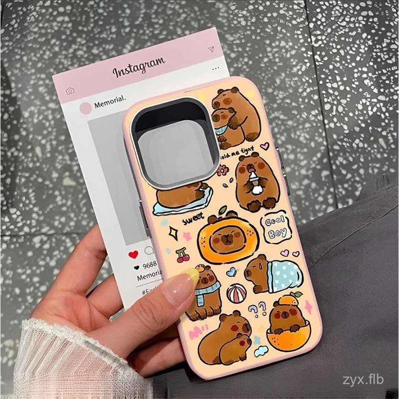 Phone case，Orange，Compatible with Capybara iPhone Silver Frame Leather ...