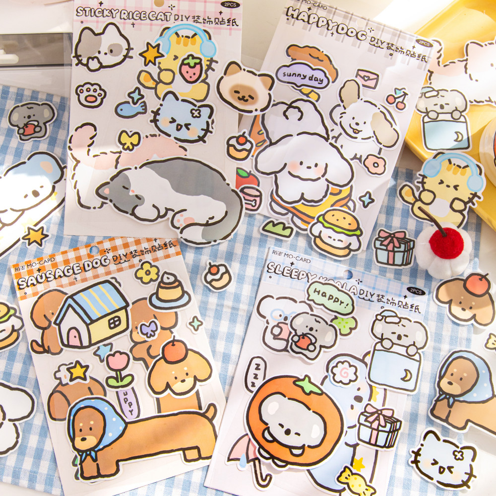 ENWEI 2 Sheets Pet Adventure Series Synthetic Paper Stickers Cute ...