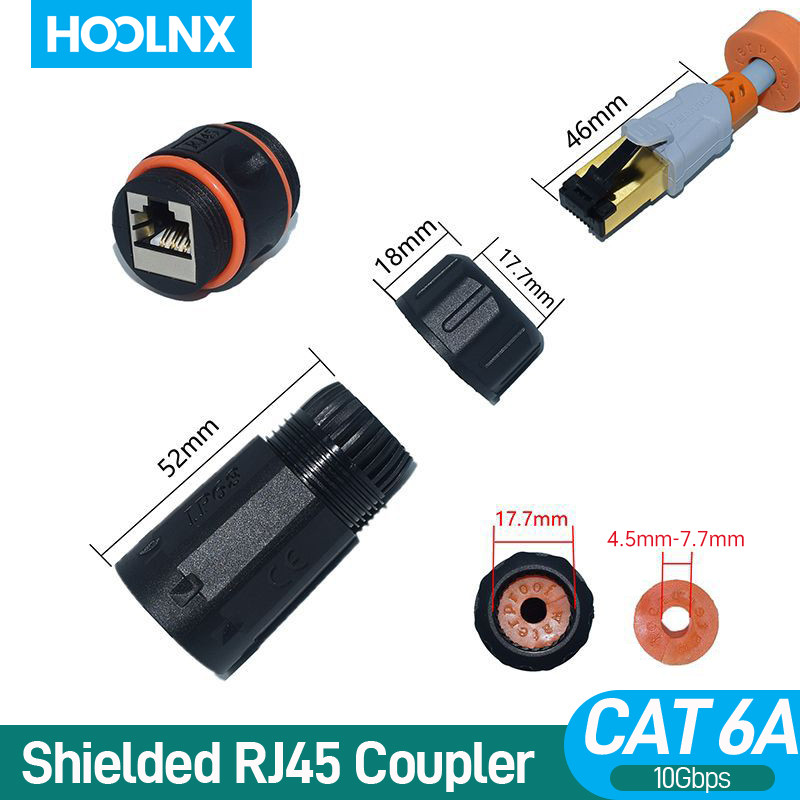 HOOLNX IP68 Waterproof RJ45 Coupler, Shielded CAT5E/CAT6/CAT6A Ethernet Cable Connector Network ...