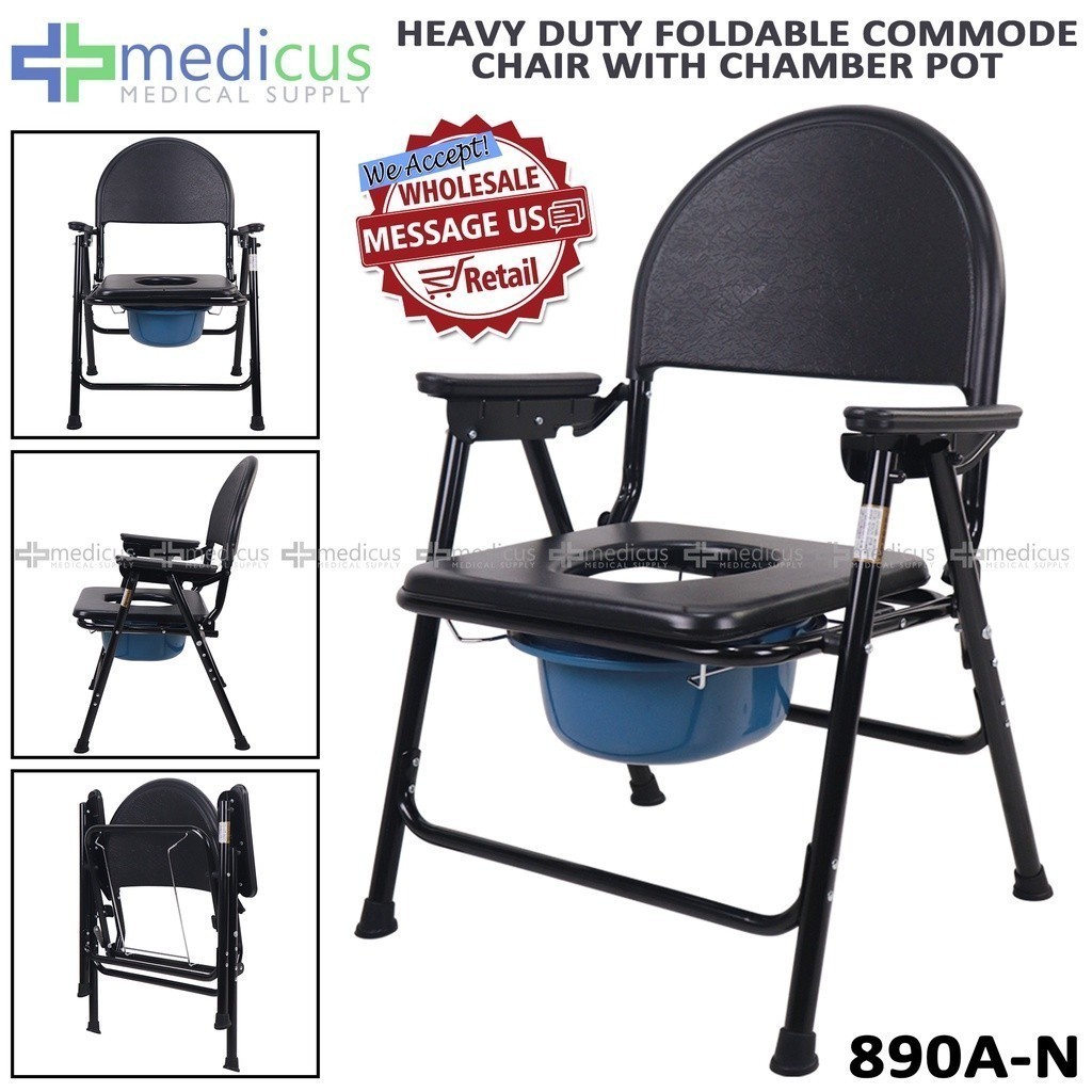 EA EACC 890A Heavy Duty Foldable Commode Chair with Chamber Pot Arinola ...