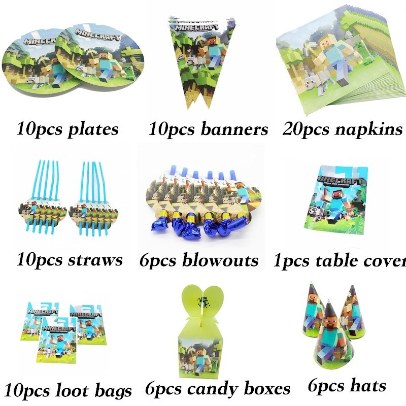 Minecraft Theme Party Paper Tableware Children Birthday Party Plate Cup ...