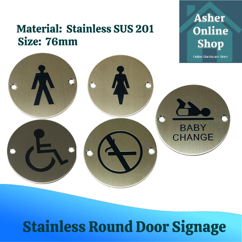 Stainless Restroom Door Sign Male Female PWD No Smoking Baby Change ...