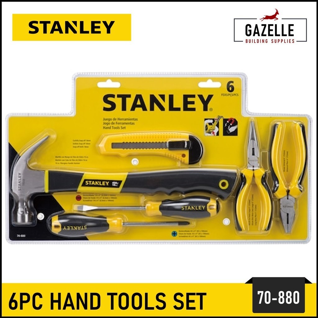 Stanley 6 Pc Hand Tools Set 70-880 Includes 16oz Fiberglass Hammer ...