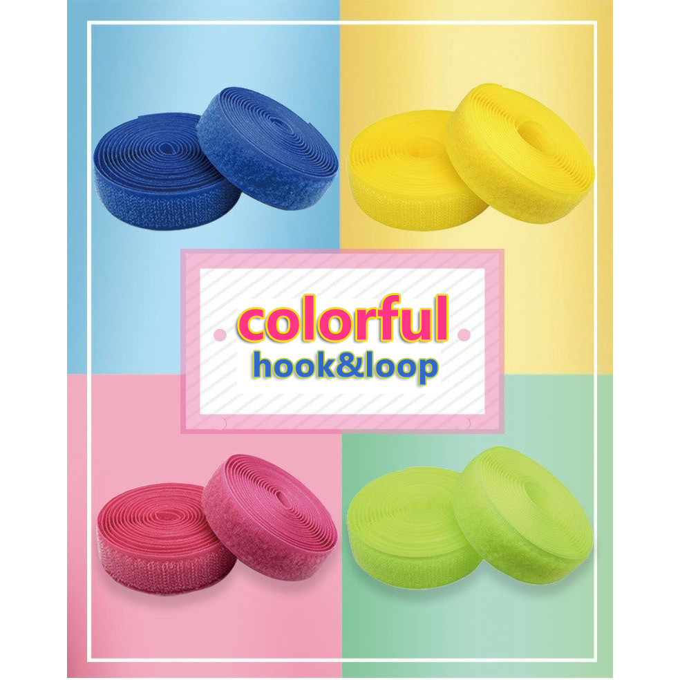 2 Meter/Pairs Colour Adhesive Fastener Tape No Glue Hook and Loop Magic ...